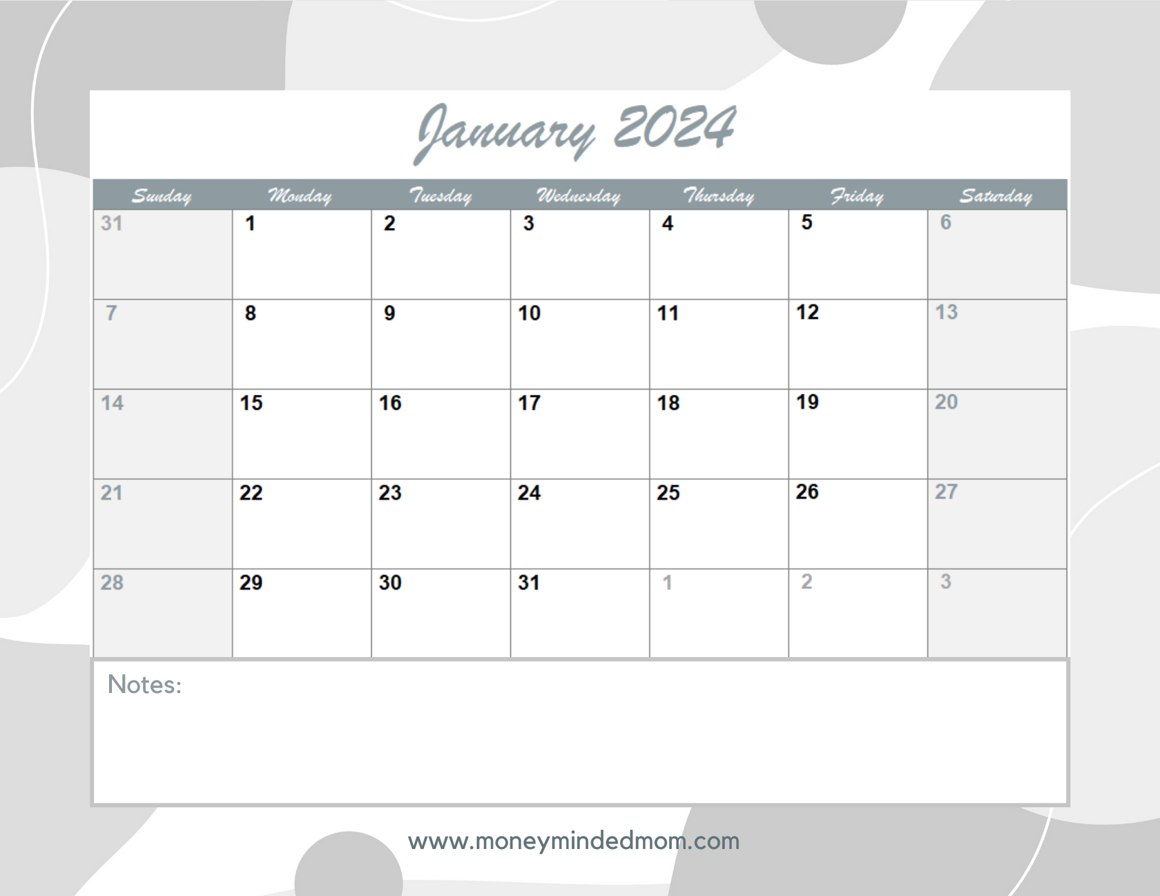 Free 2024 Printable Calendar – Money Minded Mom Shop