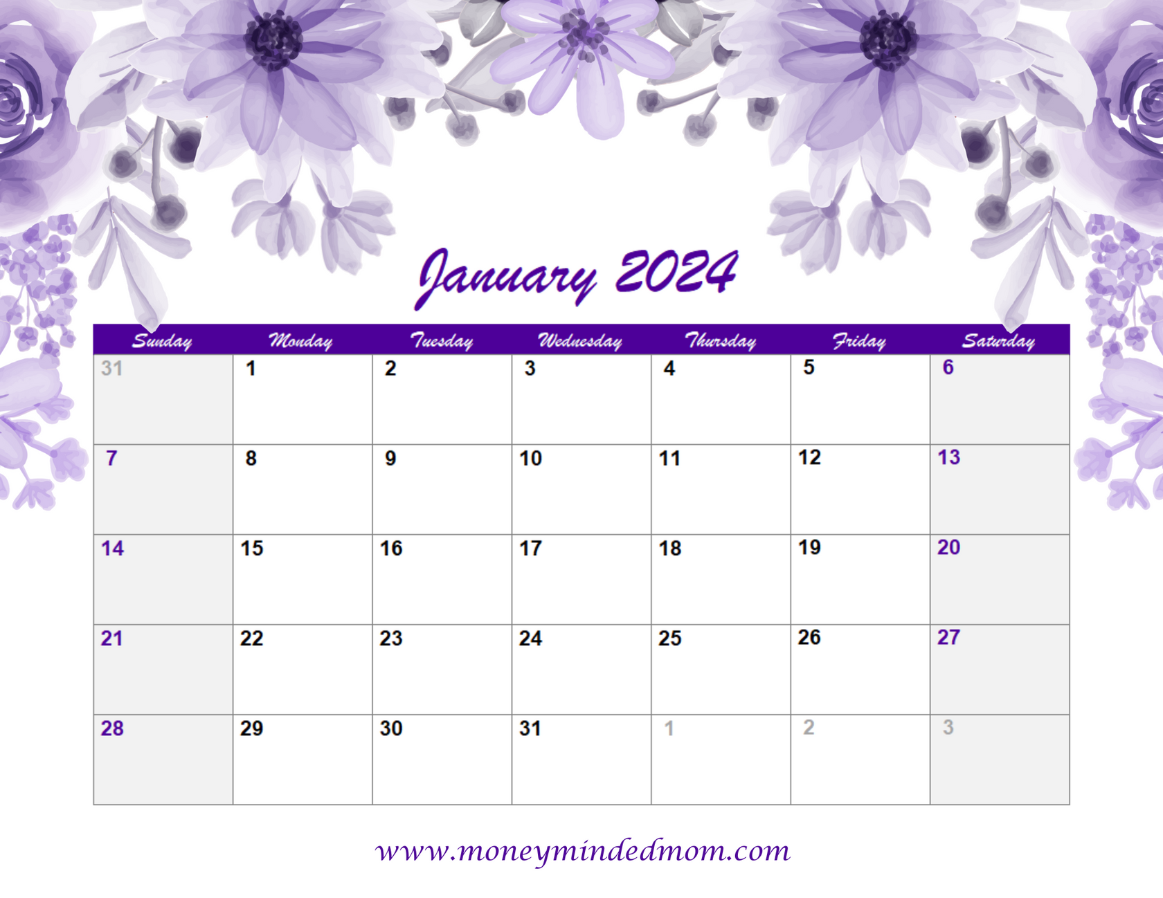 Free 2024 Printable Calendar – Money Minded Mom Shop