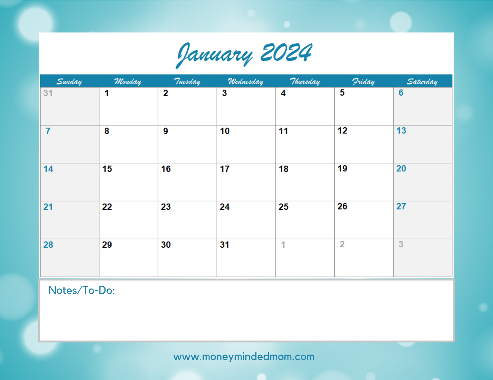Free 2024 Printable Calendar – Money Minded Mom Shop